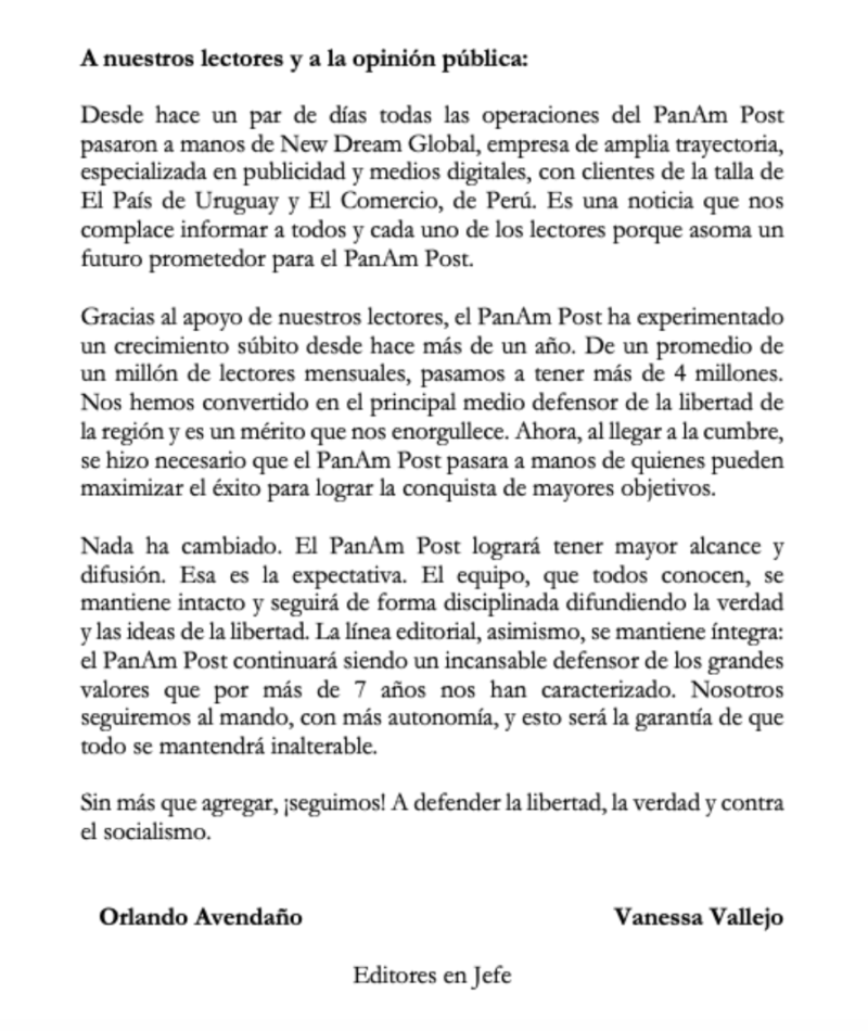 ¡ENTÉRESE! “Nada ha cambiado, PanAm Post tendrá más alcance y difusión ...